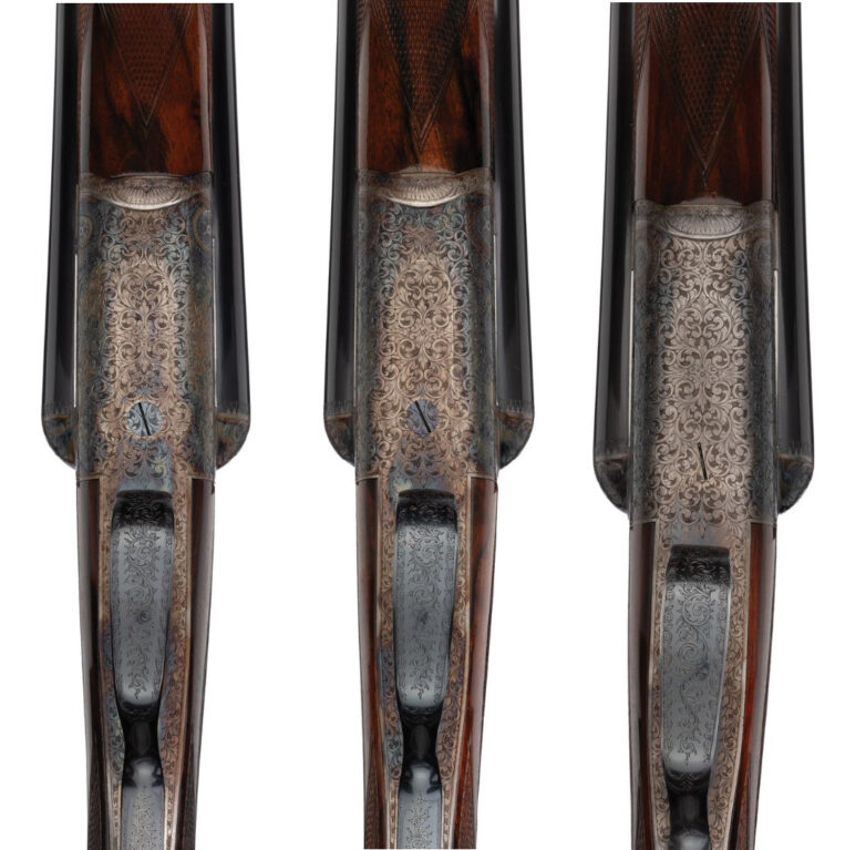 Trio of C. Lee Engraved David McKay Brown Round Body Shotguns - Revivaler